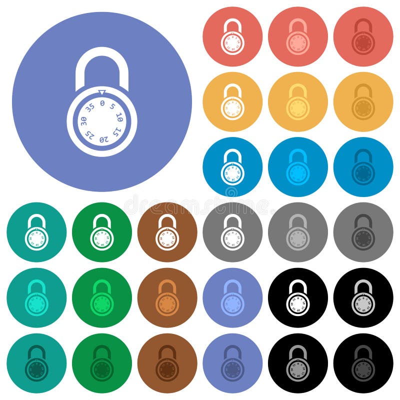 Locked Round Combination Lock Round Flat Multi Colored Icons Stock ...