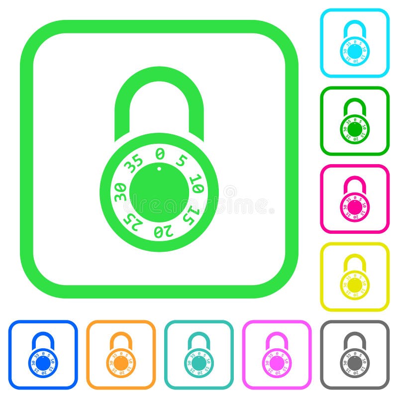 Locked Round Combination Lock Vivid Colored Flat Icons Stock Vector ...