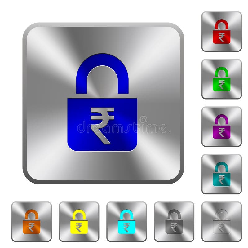 Locked Rupees Rounded Square Steel Buttons Stock Vector - Illustration ...