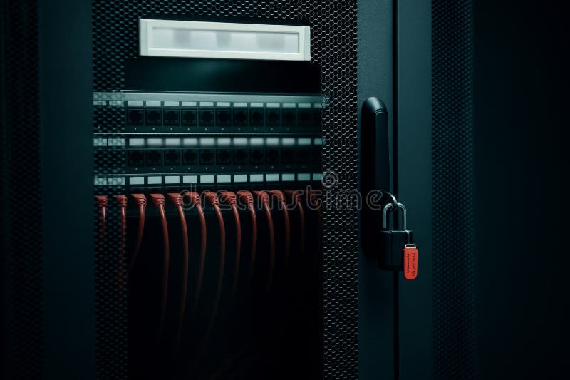 Locked Server Rack Door in a Secure Data Center Corridor Stock Photo ...