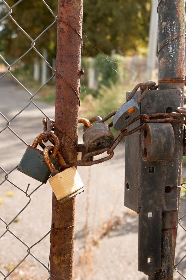 Locked steel doors. stock photo. Image of rusty, protection - 64497170