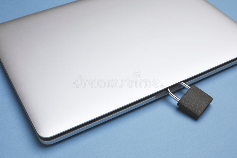 Laptop and padlock stock photo. Image of button, blue - 247879034