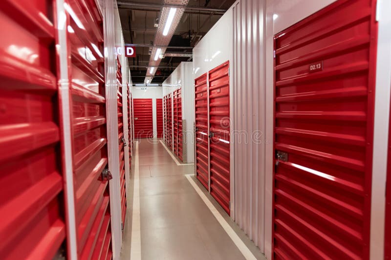 Locked Units in Self-Storage in Warehouse Stock Image - Image of locked ...