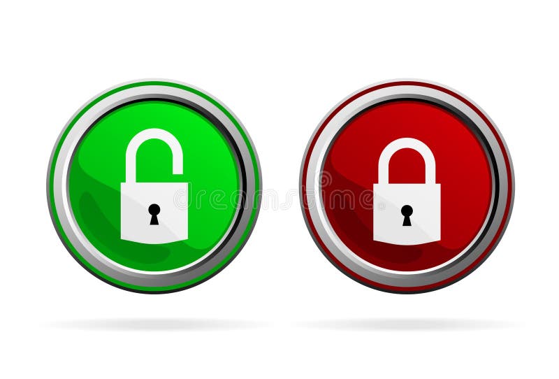 Locked and Unlocked Buttons with Chrome Frame. Vector Illustration ...