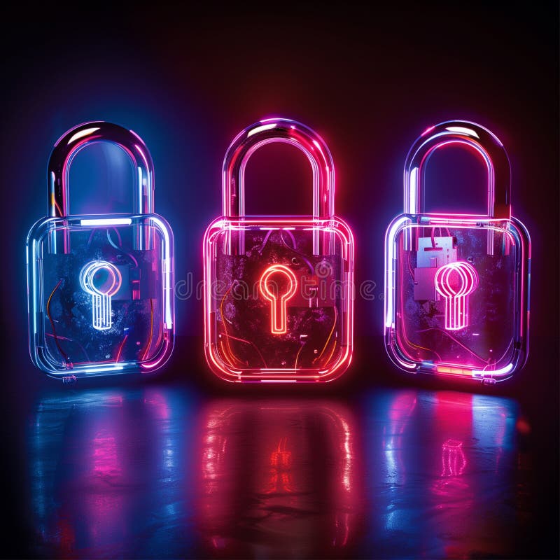 Locked and Unlocked Padlock Icons in Bright Neon Graphic Style Black ...