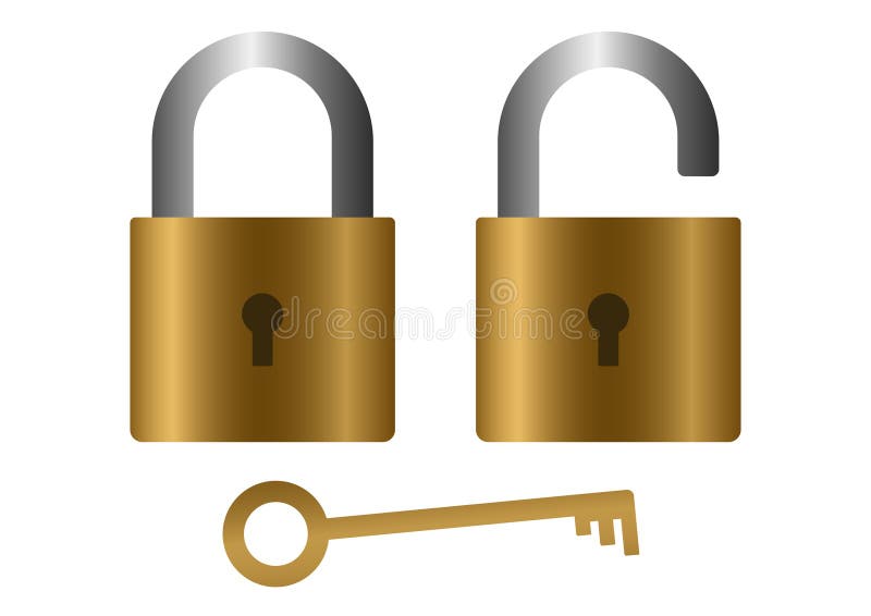Locked and Unlocked Padlock with Key Isolated on White Background Stock ...
