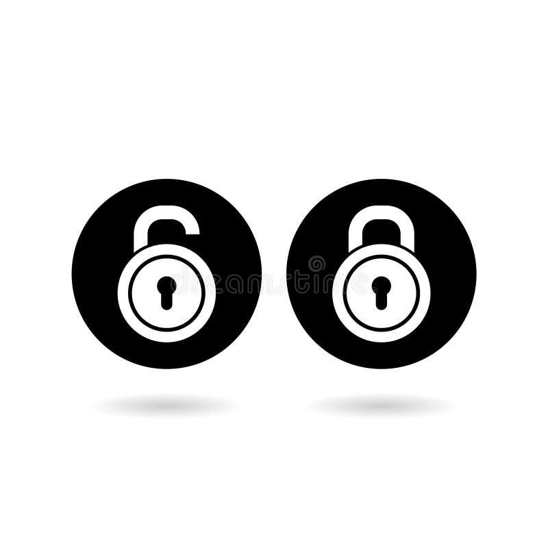 Locked and Unlocked Padlock Sign with Shadow Stock Vector ...