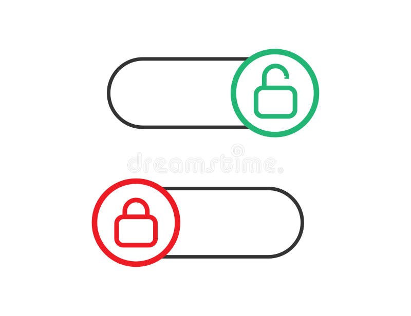 Locked and Unlocked Toggle. Switch on and Off. Control Slider. Red and ...