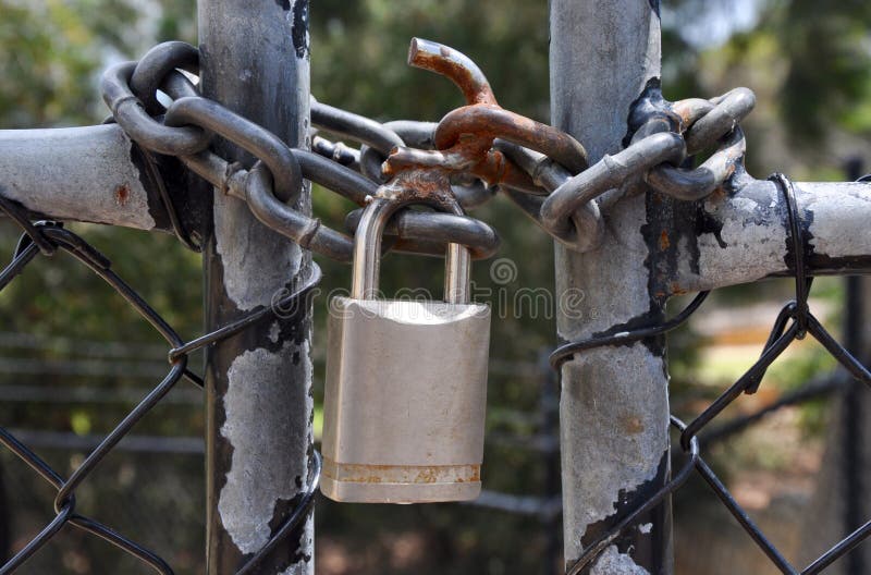 Locked Up: Lock and Chain Closeup Stock Image - Image of silver, fence ...