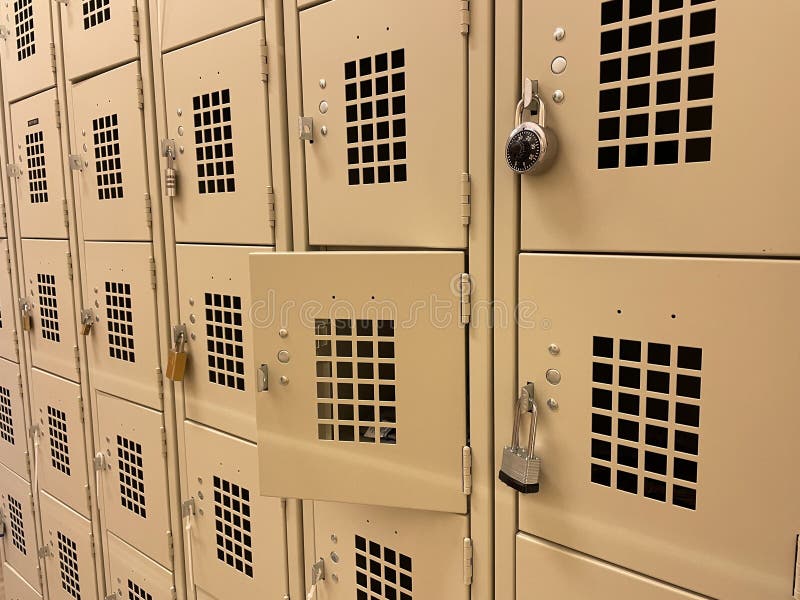 Locker Boxes with Locks on Doors Work Place Stock Photo - Image of ...