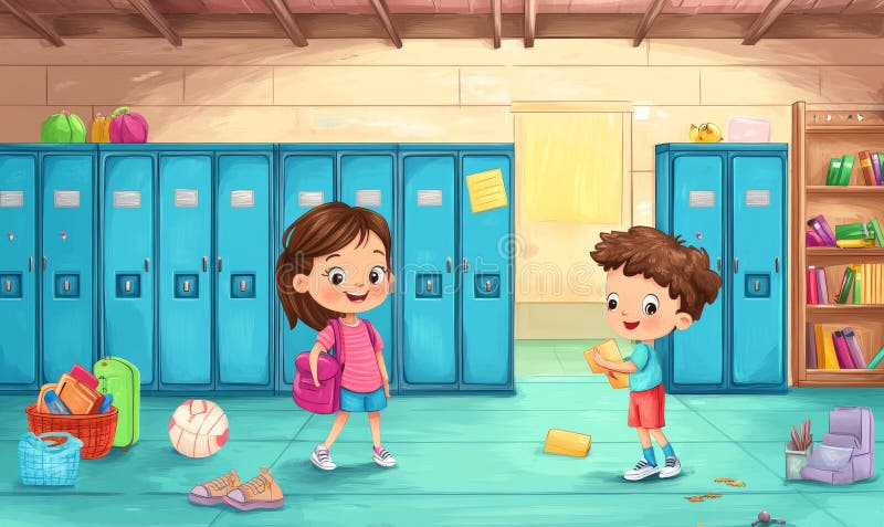 The Locker Room of a Happy Student is Illustrated in a Cartoon Stock ...
