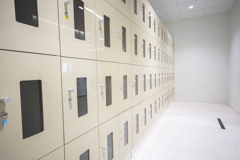 Locker Room with Soft Light Editorial Stock Image - Image of school ...