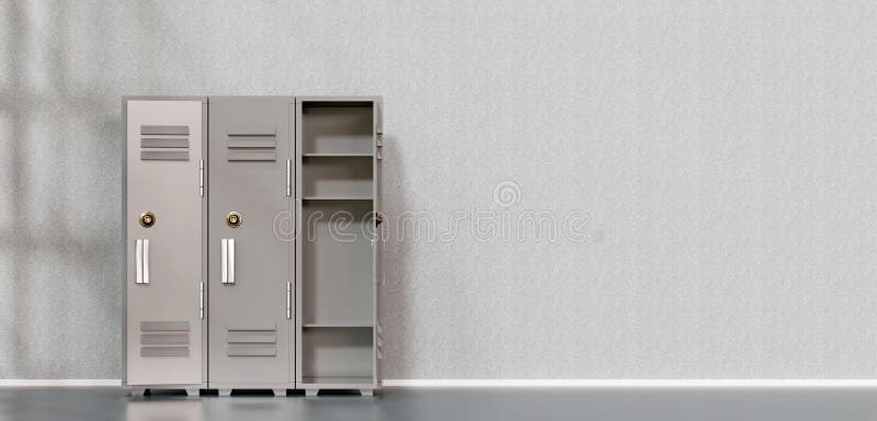 Sports Background of a Locker Room with Blue Metal Cage Style Lockers ...