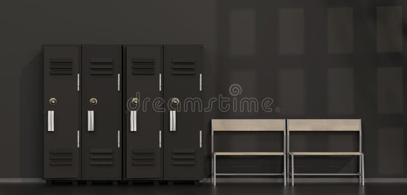 Sports Background of a Locker Room with Blue Metal Cage Style Lockers ...