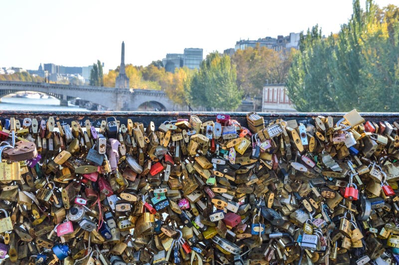 Lockers at the Bridge in Paris Editorial Stock Image - Image of ...