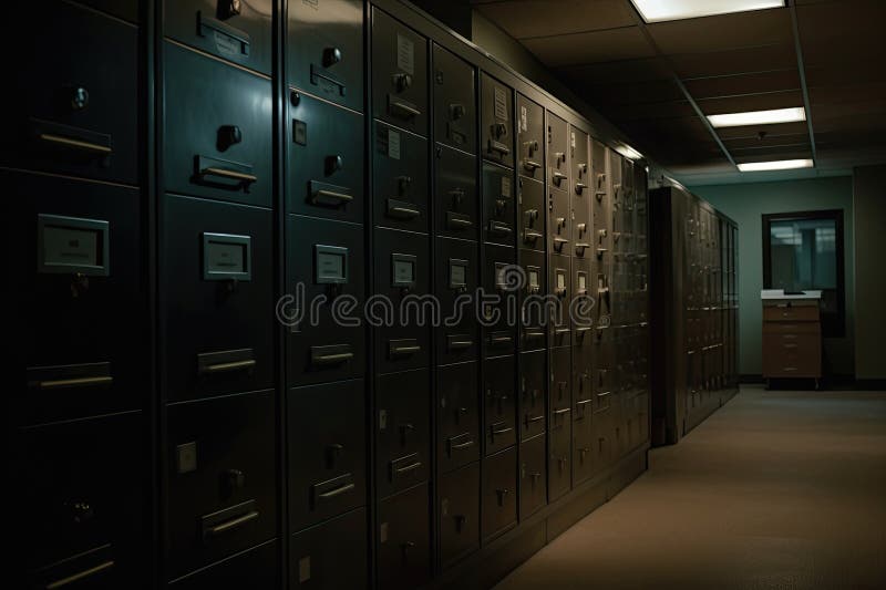 Lockers in a Corridor of an Office Building. Nobody Inside Stock ...
