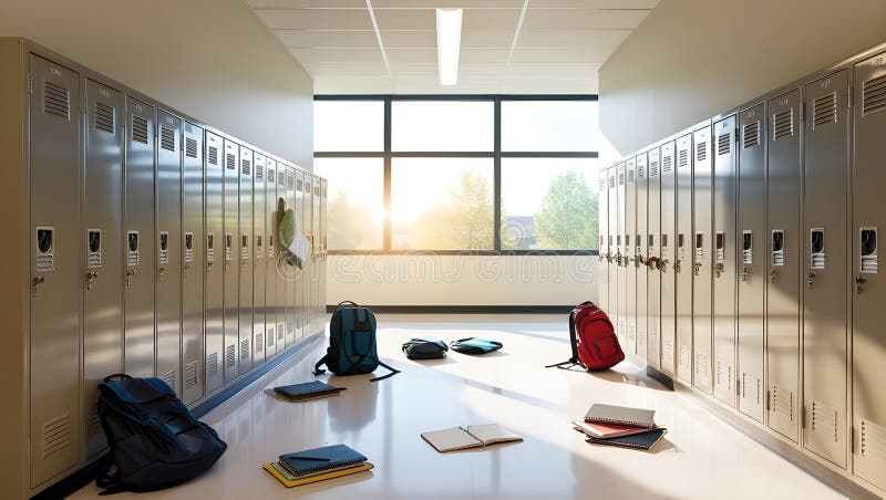 First Day of Vacation. School Bags and Notebooks in the School Hallway ...