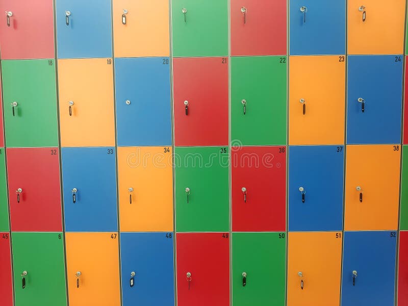 Lockers of various colors stock image. Image of accessibility - 260605627