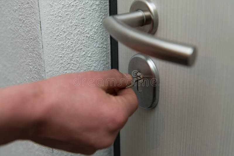 Locking Up Unlocking Door with Key with Hand Stock Image - Image of ...