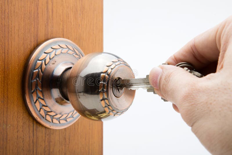 Locking Up or Unlocking Door with Key in Hand Stock Photo - Image of ...