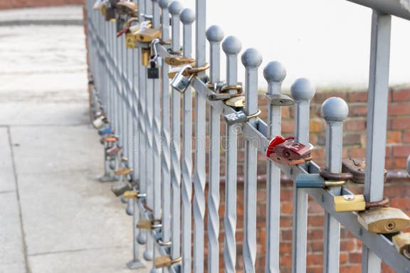 Locks Attached To a Metal Railing Symbolize Love and Commitment Stock ...