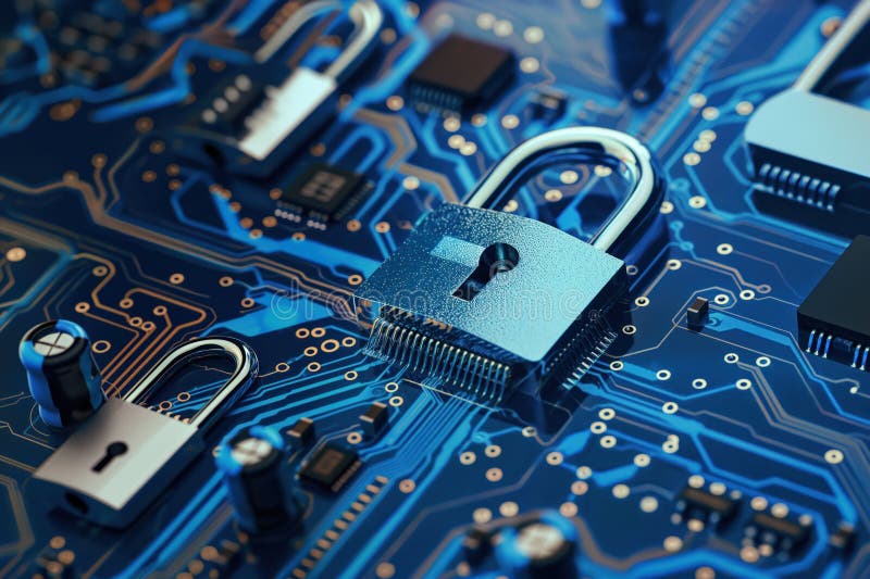 Locks on Blue Integrated Circuit Represent Cyber Security Concept ...