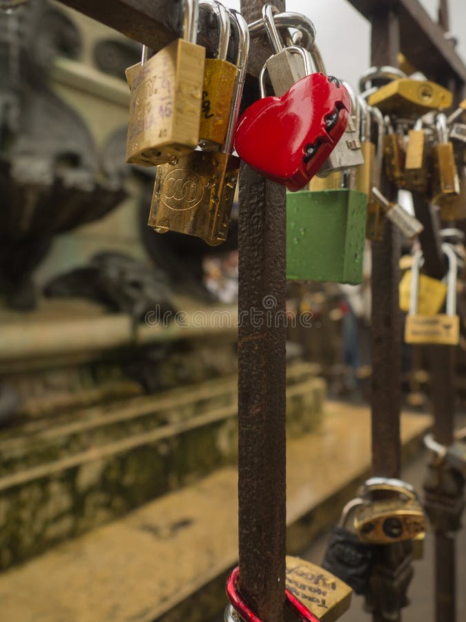 Locks on Bridge in Italy editorial stock photo. Image of security ...