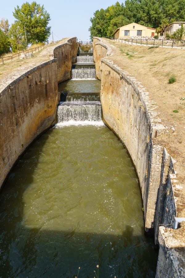 Locks of Canal De Castilla in Fromista, Palencia, Castilla-Leon, Spain ...