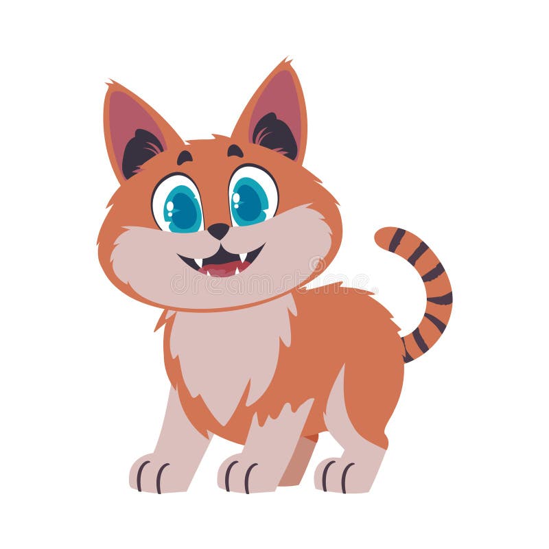 Locks in Cheerful Blushing Cat. Grinning Cat. Cartoon Style, Vector ...
