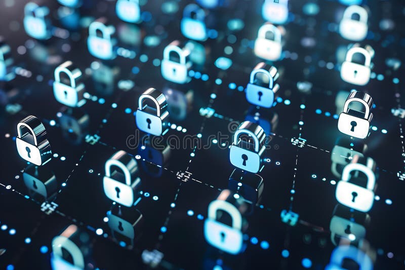 Locks on Circuit Pattern. Concept of Data Security, Cyber Defense and ...