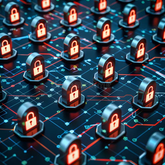Locks on Circuit Pattern. Concept of Data Security, Cyber Defense and ...
