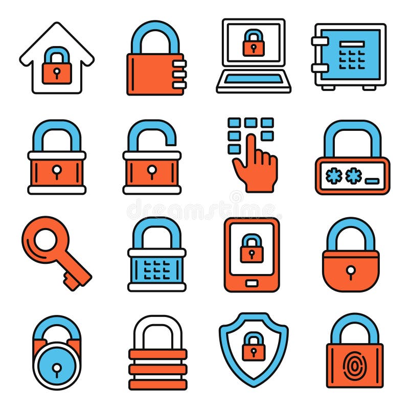 Locks Icons Set on White Background. Vector Stock Illustration ...