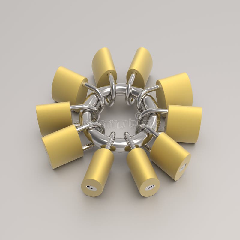 Locks are Locked and Connect on a Same Steel Hoop Stock Illustration ...