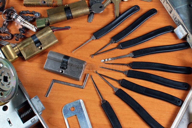 Locks and Lockpicks at Locksmith`s Workshop Stock Image - Image of ...