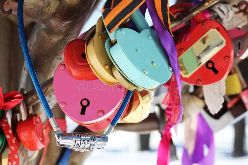Locks of Lovers on the Bridge. Wedding Object. Stock Image - Image of ...