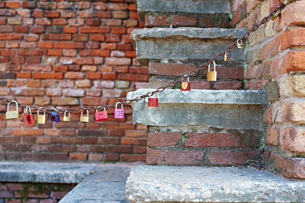 Locks of Lovers on Chain in Romantic Place Stock Image - Image of ...