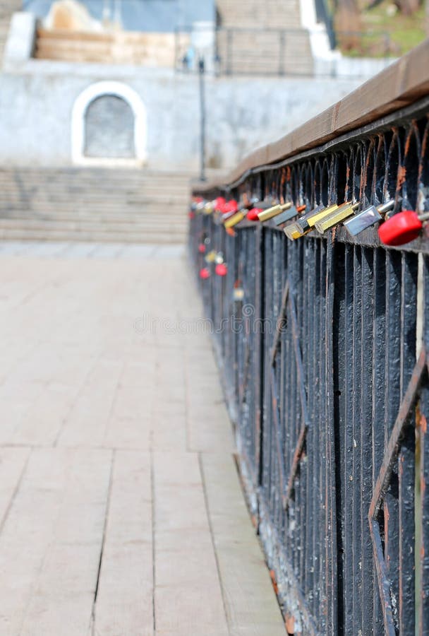 Locks on the metal fence stock image. Image of romantic - 30547301