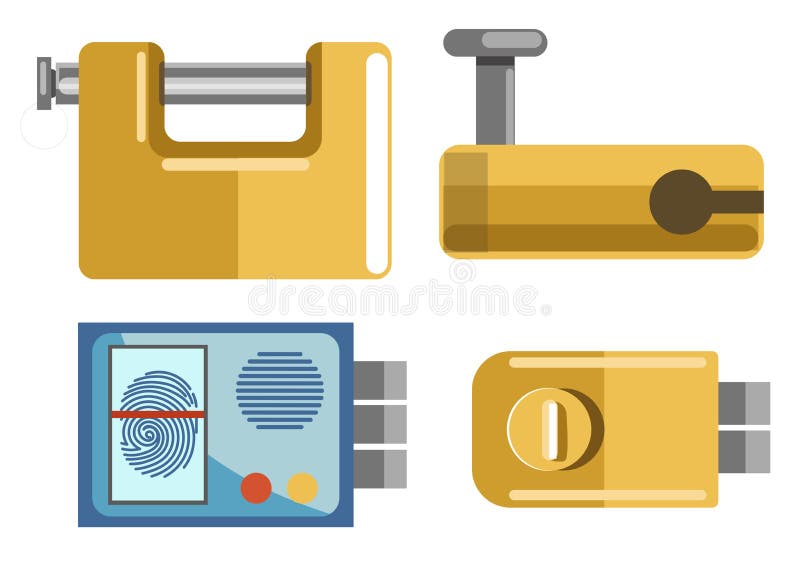 Door Locks and Padlock Latches Keys Vector Retro and Modern Flat Icons ...