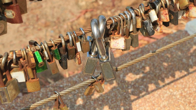 Locks on wire. stock image. Image of abstract, hang - 108813557
