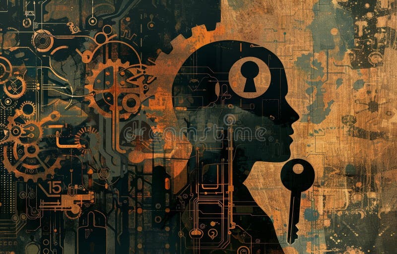 Locksmith with Key Silhouettes Blending into the Intricate Mechanisms ...