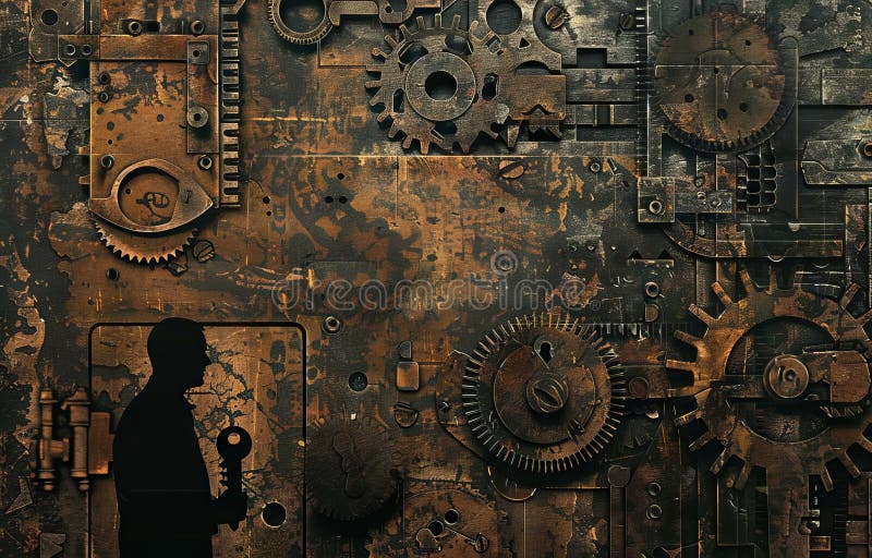 Locksmith with Key Silhouettes Blending into the Intricate Mechanisms ...