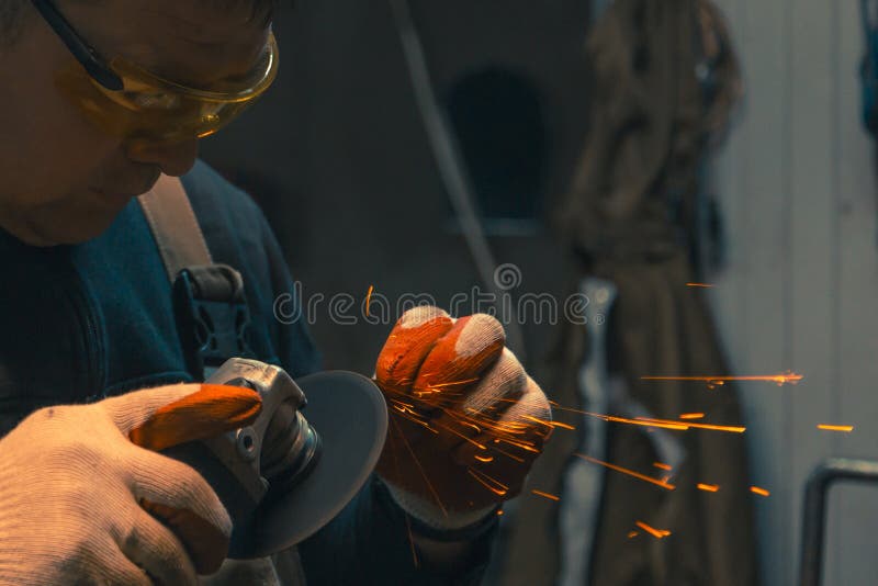 Locksmith Man in Gloves and Yellow Glasses at Work Stock Photo - Image ...