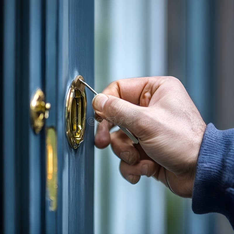 Locksmith Opening a Front Door Lock Using a Slim Jim Tool Stock Photo ...