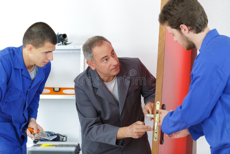 Locksmith Students Training in Workshop with Teacher Stock Photo ...