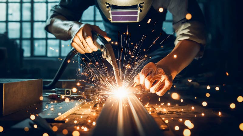 Locksmith Using a Welding Machine To Cut and Weld Iron Metal, Creating ...