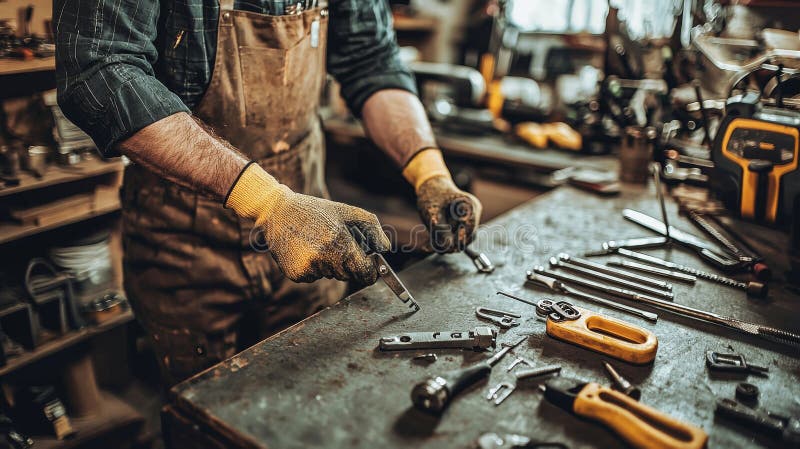 Locksmith Working in Workshop with Modern Tools and Equipment on ...