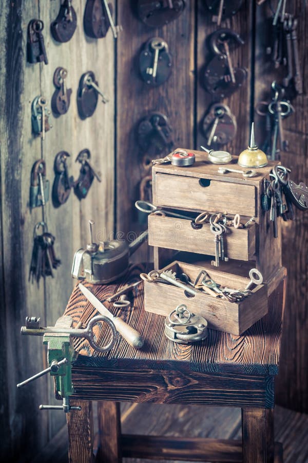 Locksmiths Workshop Full of Old Keys, Locks Stock Image - Image of ...