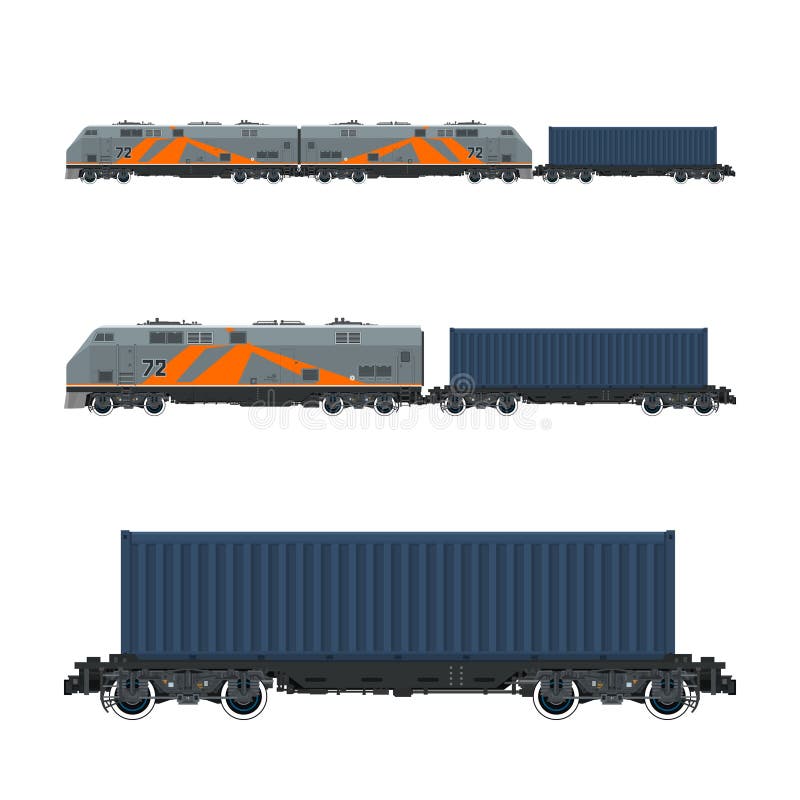 Locomotive with Container on Railroad Platform Stock Vector ...