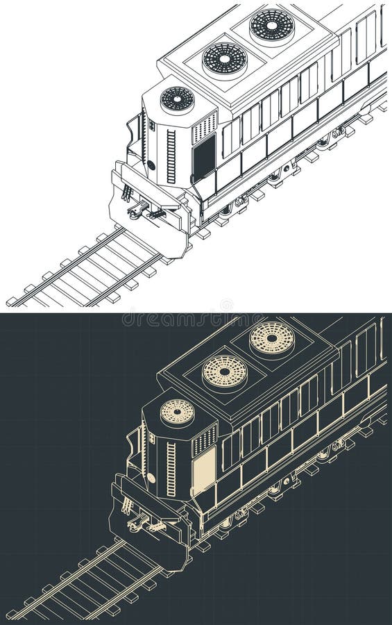 Locomotive Isometric Blueprints Close-up Stock Vector - Illustration of ...