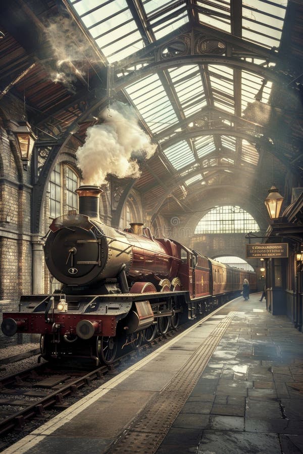 The Locomotive is Standing on the Platform of the Station. an Old Steam ...